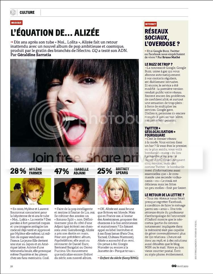Alizée en la revista GQ Magazine | Alizeeluis's Blog